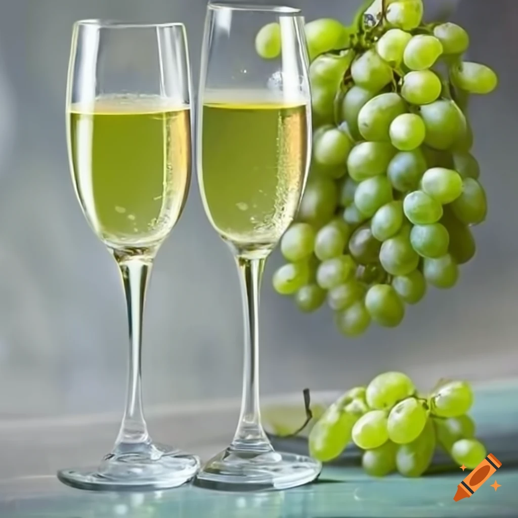 Glass of champagne with green grapes on Craiyon