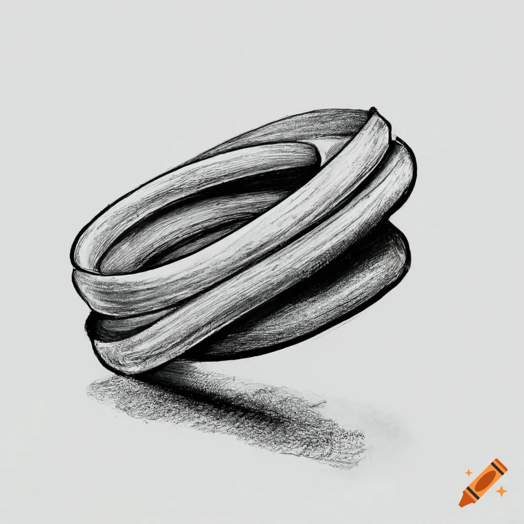 Pencil drawing of a rubber band in black and white on Craiyon