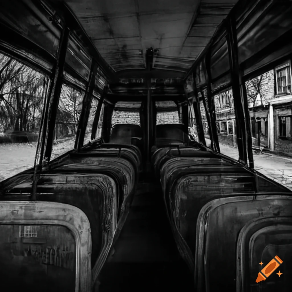 Spooky abandoned bus in a haunted setting on Craiyon