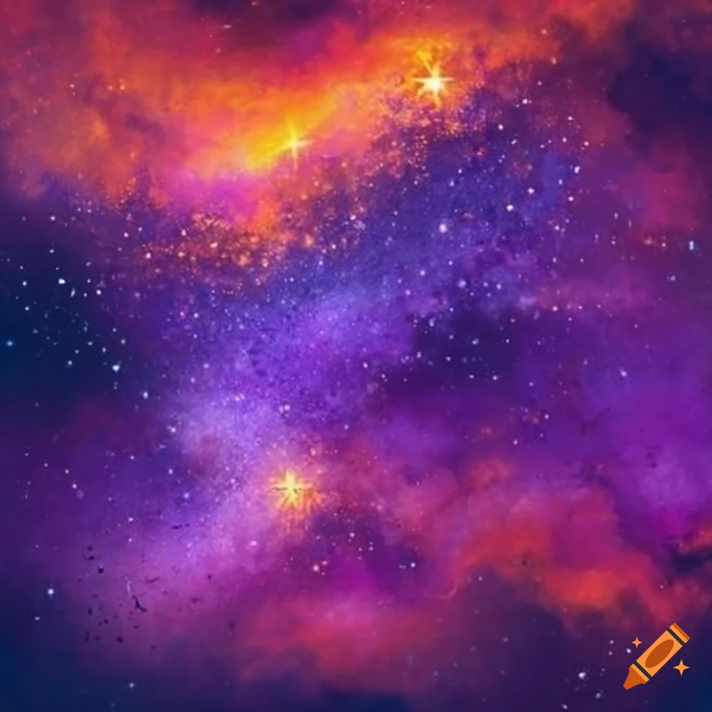 Purple and orange starry cloud on Craiyon