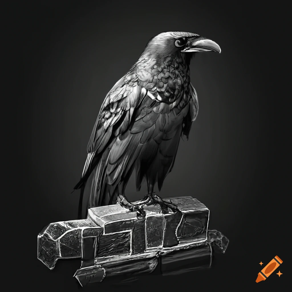 Half raven and half hammer of Thor Mjolnir in black and white on Craiyon