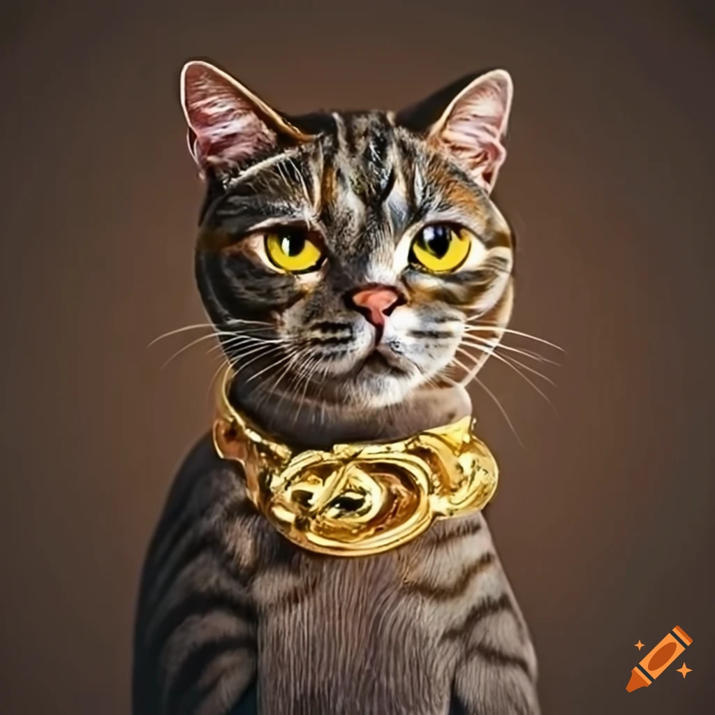Large cat wearing a gold necklace on Craiyon