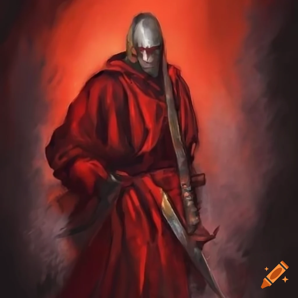 Red-robed one-handed swordsman with scar on face on Craiyon
