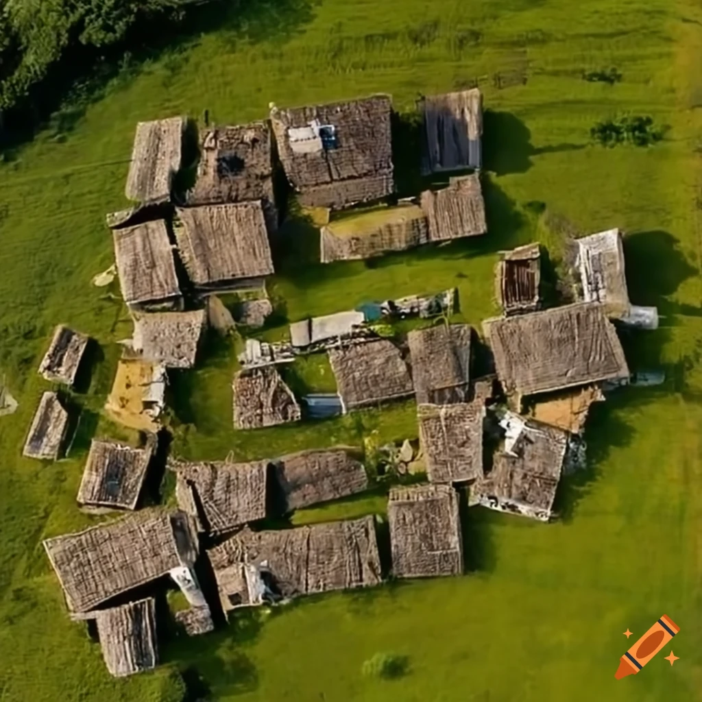 Aerial view of an ancient gallic village with a wooden palisade on Craiyon