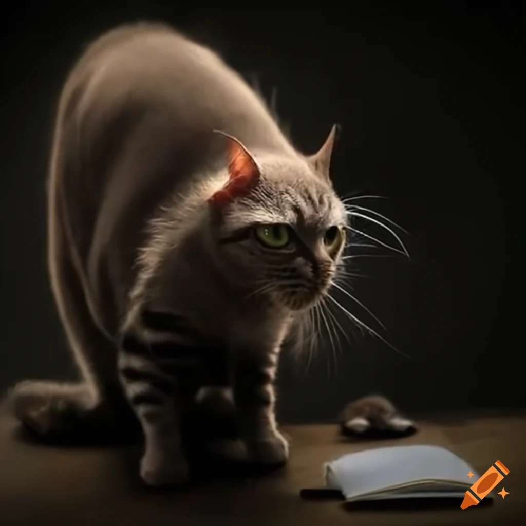 Cat-headed teacher intimidating mouse student in a classroom on Craiyon