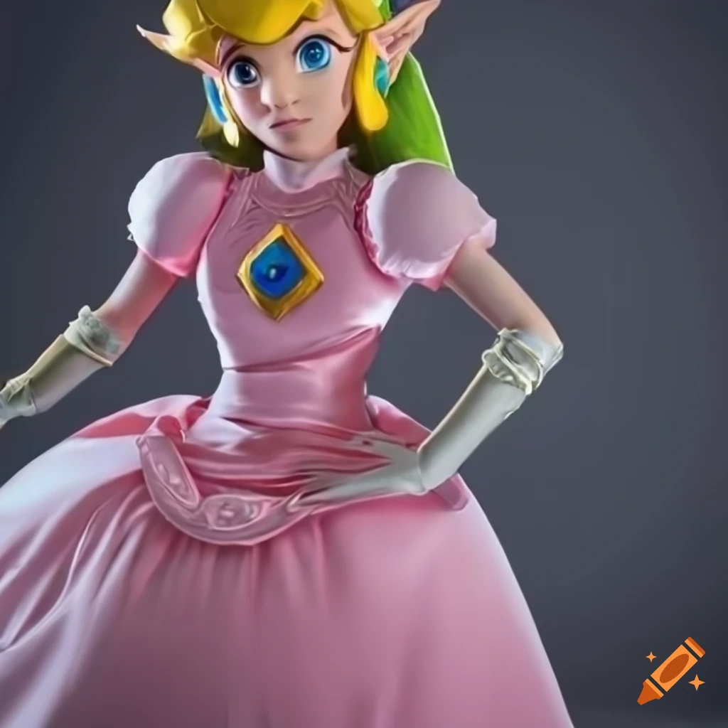 Link from legend of zelda in princess peach's pink silk ballgown on Craiyon