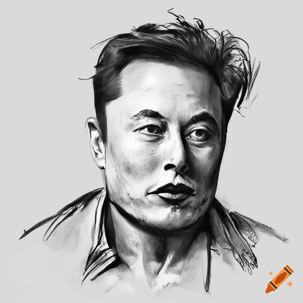 Hand drawn sketch of elon musk using hb pencil on Craiyon