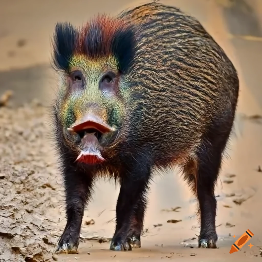 Colorful wild boar with mandrill-like colors on Craiyon