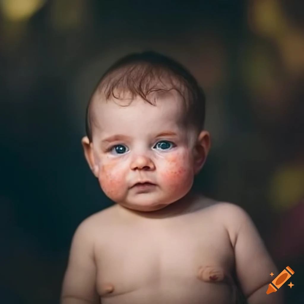 Baby with pale skin, brown hair, and freckles on Craiyon