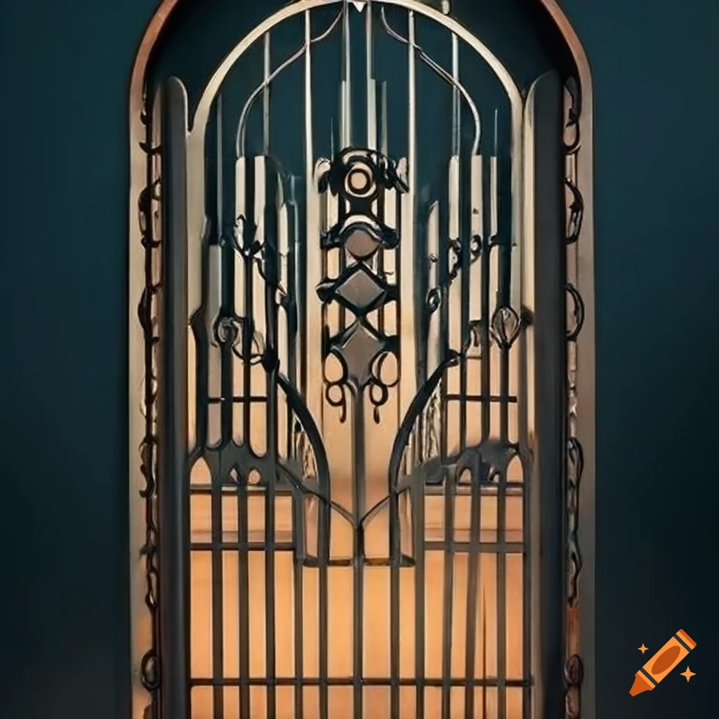 Geometric metal gate with art deco design on Craiyon