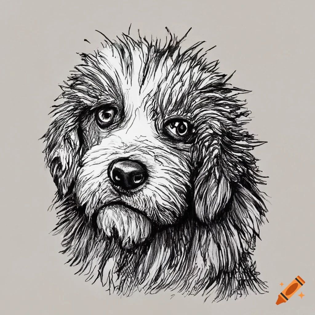 Fluffy doodle dog ink drawing on Craiyon
