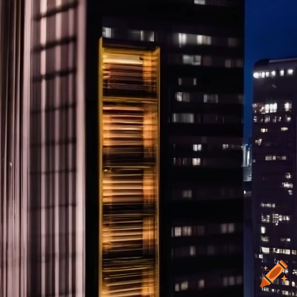 Elevator door on top of a tall city building at night on Craiyon