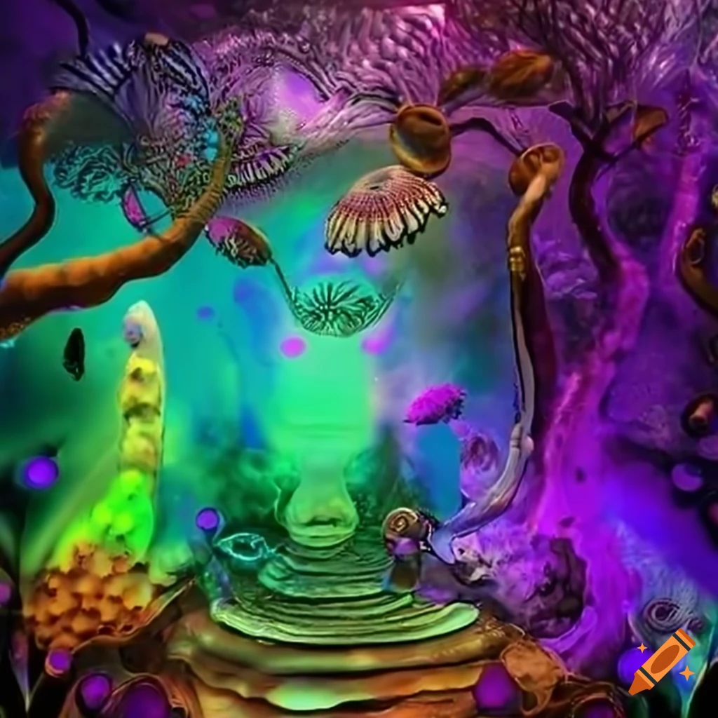 Enchanting journey through a fantastical realm with glowing rivers and ...