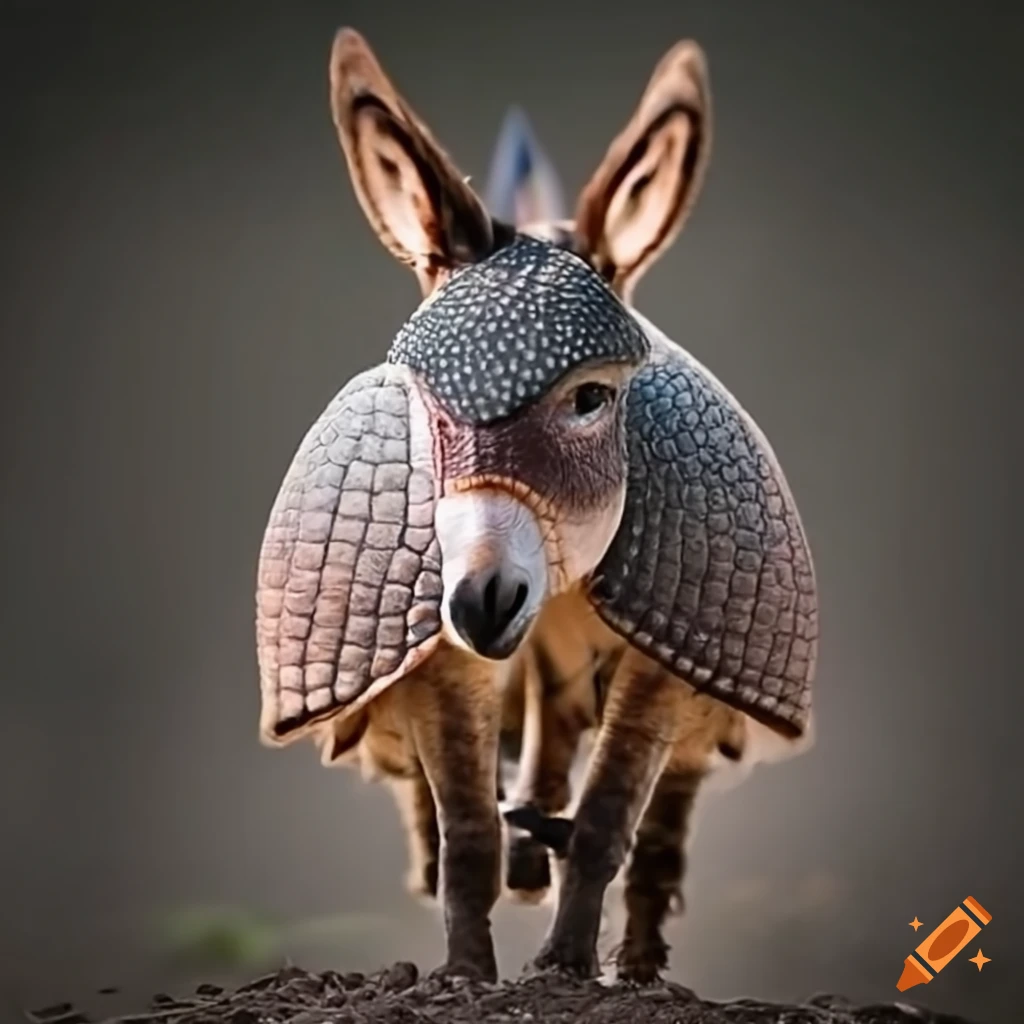 Whimsical armadillo and donkey hybrid in full view on Craiyon