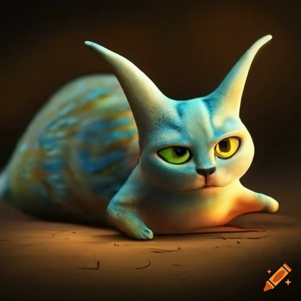 Hybrid cat-slug creature in a whimsical style on Craiyon