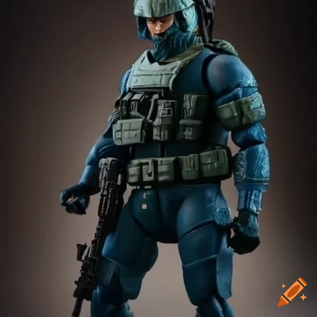Soldier action figure in a dynamic pose on Craiyon