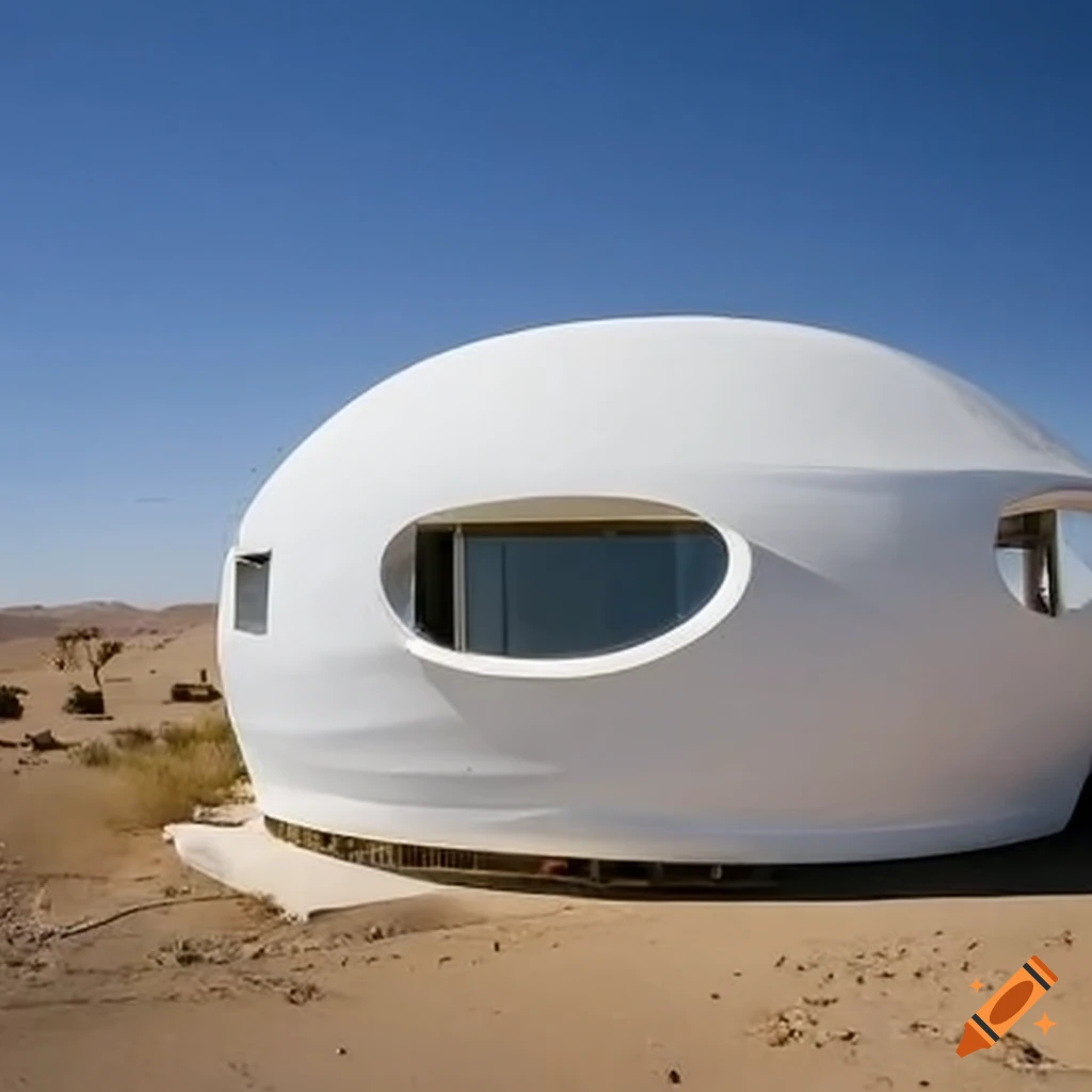 Futuristic white alien house in the desert on Craiyon