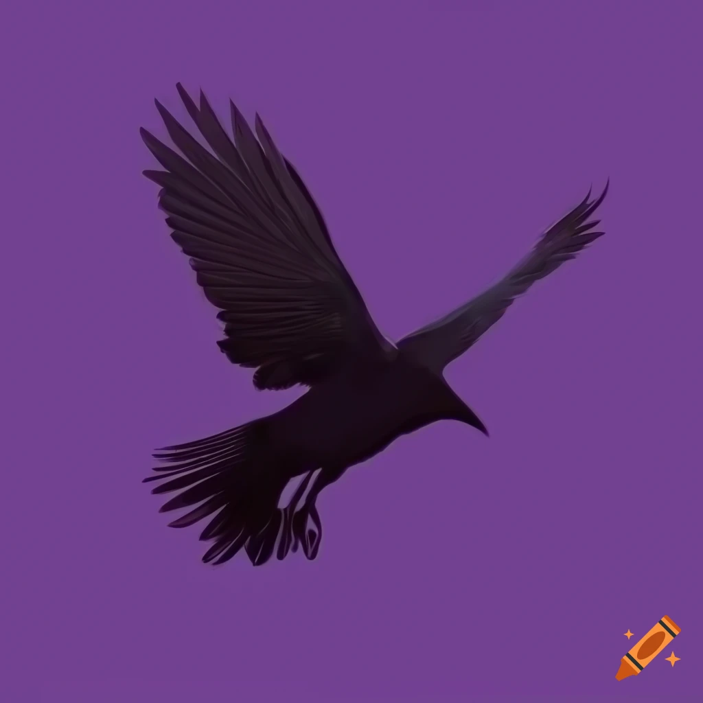 Silhouette of a raven in flight on a purple background on Craiyon