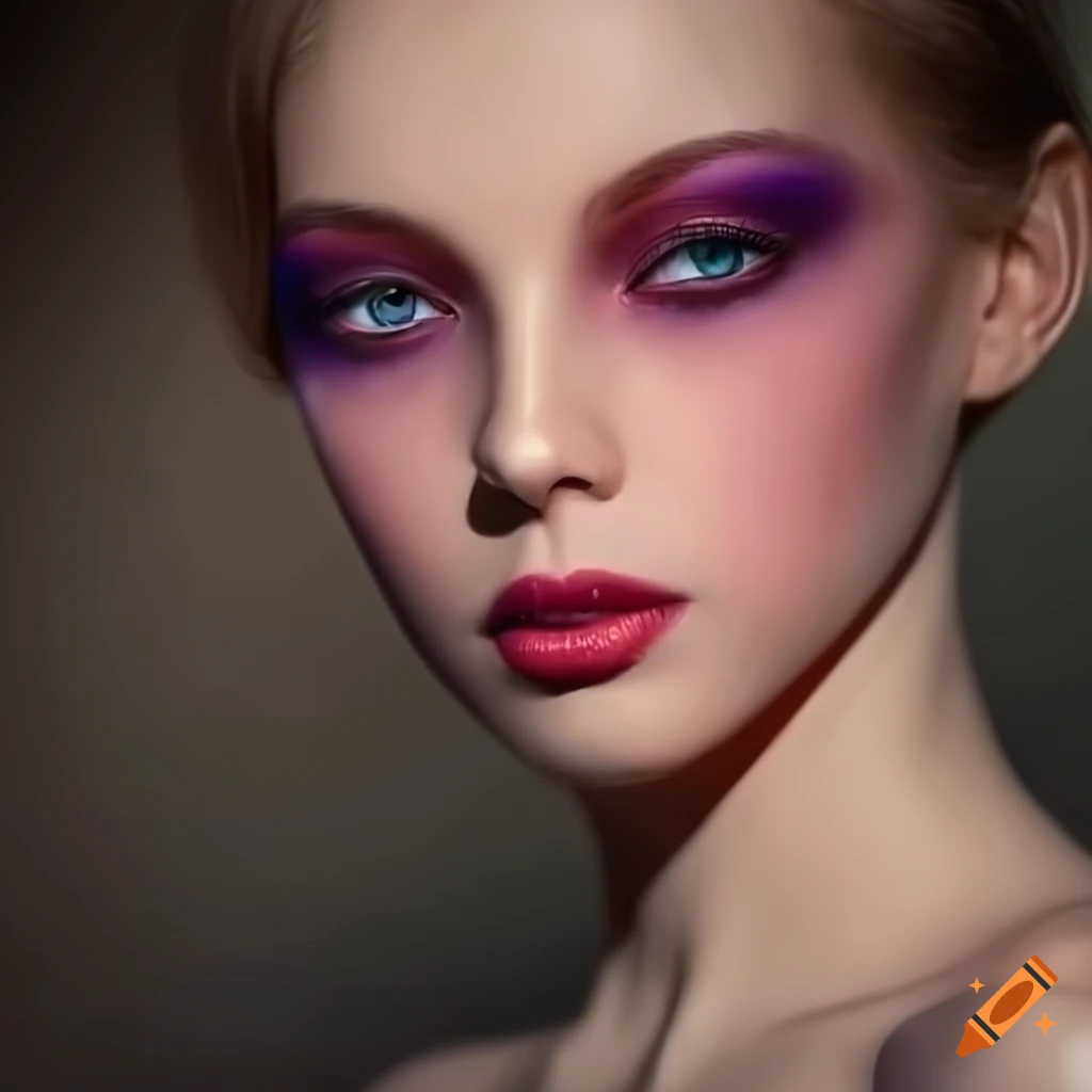 Head and shoulders portrait of a young goddess with intense gaze and ...