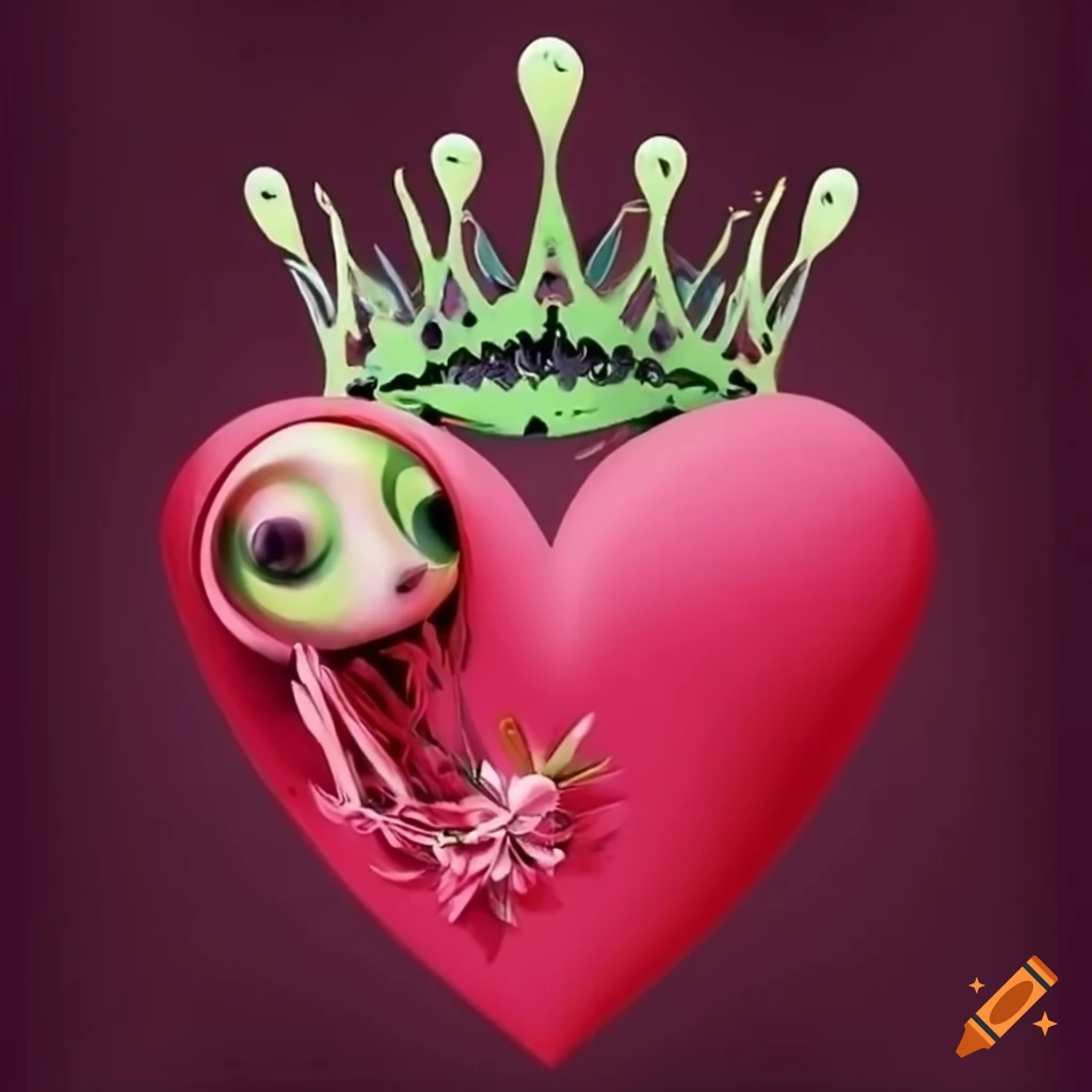 Heart with flower and crown in tim burton style on Craiyon