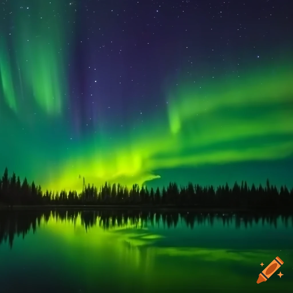 Boreal forest with glowing trees and aurora on Craiyon