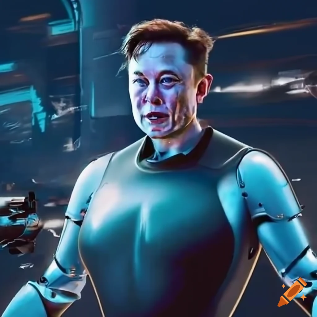 Tesla robot chasing elon musk on Craiyon