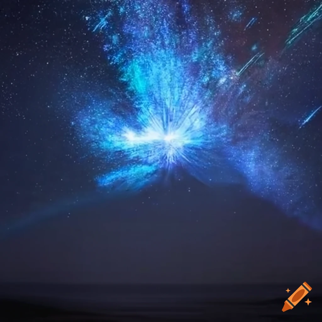 Alien planet transitioning from day to night with shooting stars in the ...