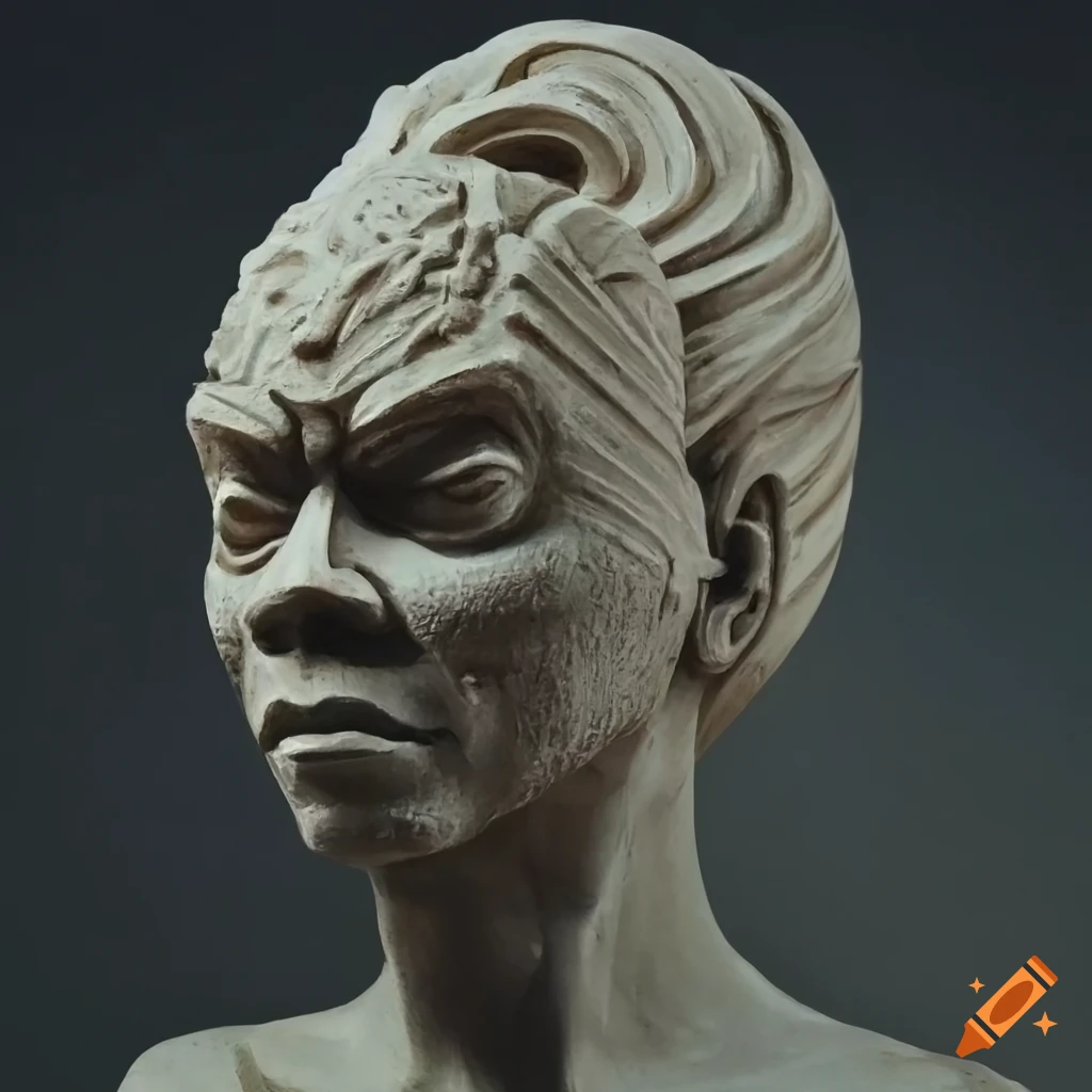 Sculpture of rupaul in a biomechanical, ancient, japanese mask style on ...