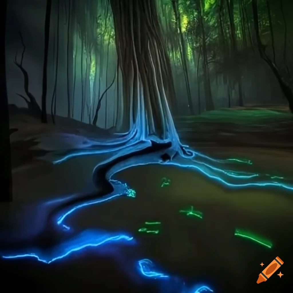 Alien forest with bioluminescent trees and celestial flowers on Craiyon