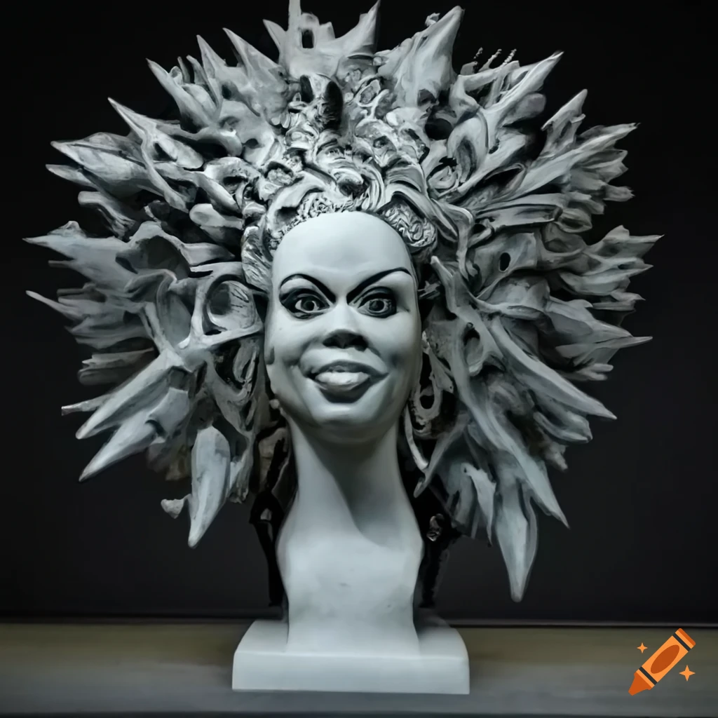 Rupaul in antique style bust with a science-fiction headdress on Craiyon