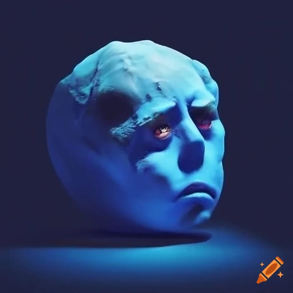 Digital illustration of a sad sisyphus with a blue tone on Craiyon