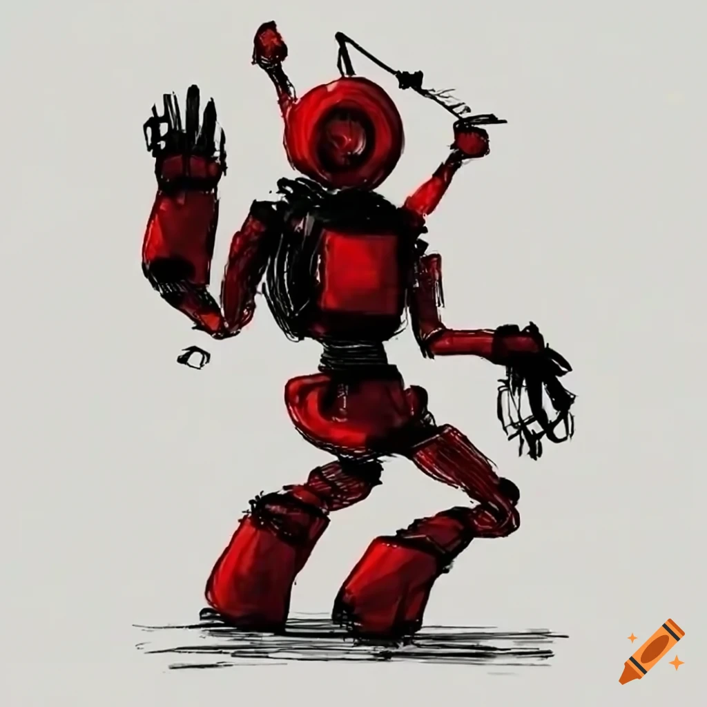 Dystopian robots dancing at a nightclub in red and black ink anime ...