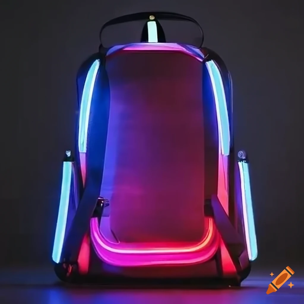 Sleek futuristic backpack with neon lights on Craiyon