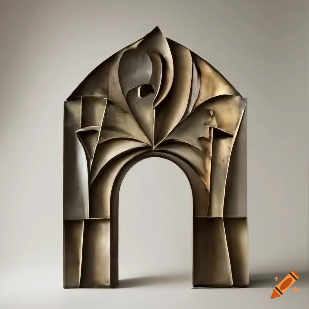 Detailed art deco metal architectural sculpture on museum wall on Craiyon