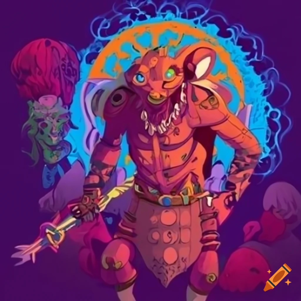 Character art for psychedelic rpg, anthropomorphic rat king on Craiyon