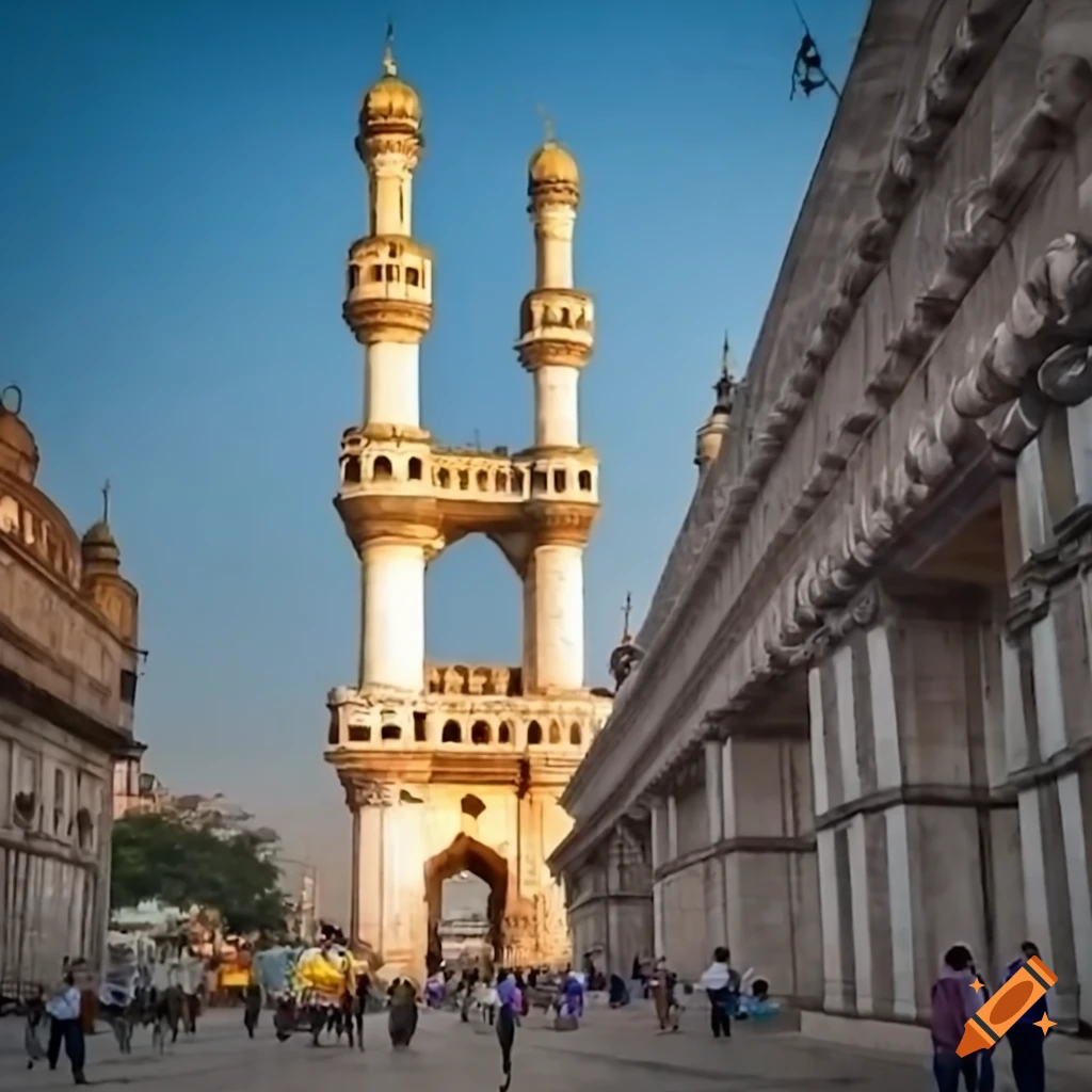 Women standing in front of charminar hyderabad on Craiyon