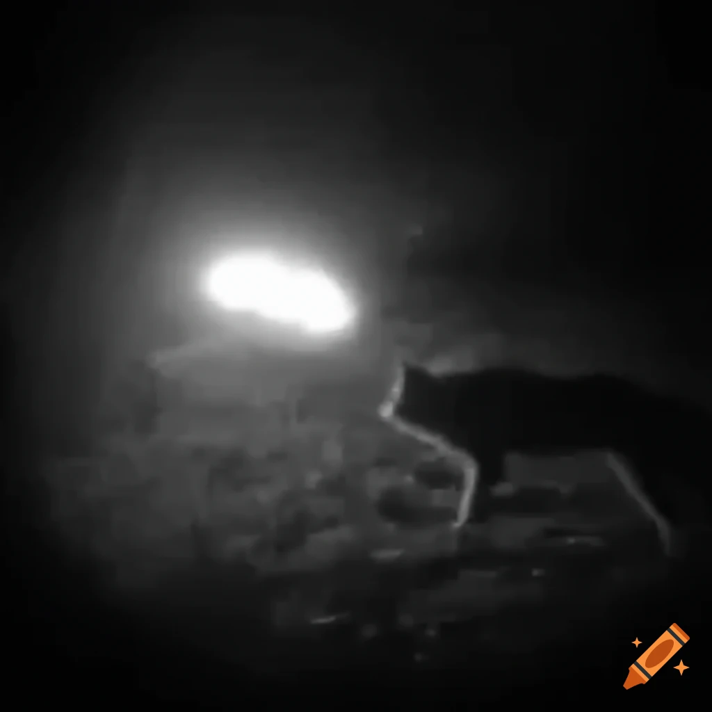 Footage of an angry black two-headed wolf in the forest at night on Craiyon