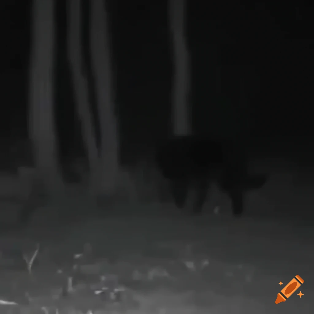 Aggressive black wolves captured on trailcam in the night forest on Craiyon