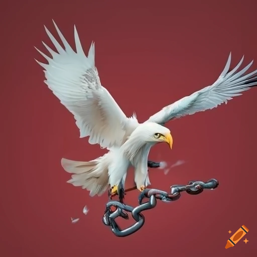 White eagle with broken chain on red background on Craiyon