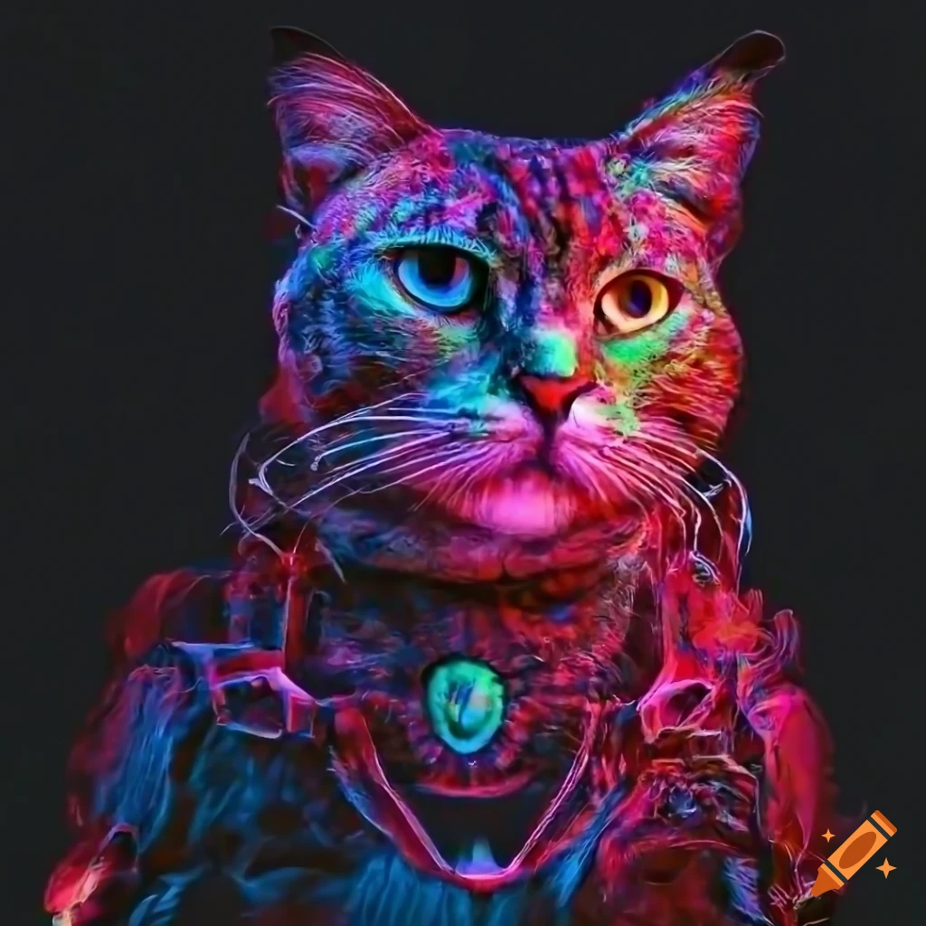 Cybernetic cat avatar with glitch effects in ultra-HD on Craiyon