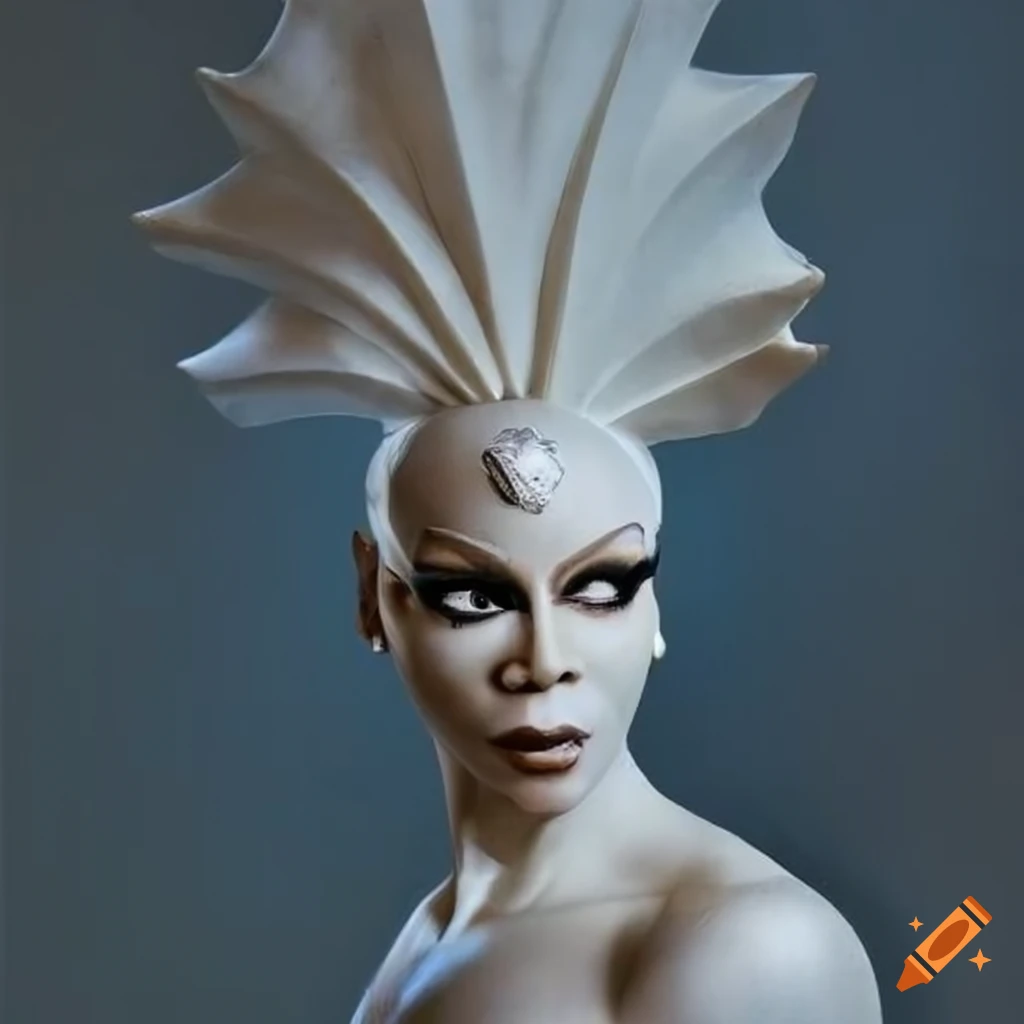 RuPaul in antique marble bust with science-fiction headdress on Craiyon