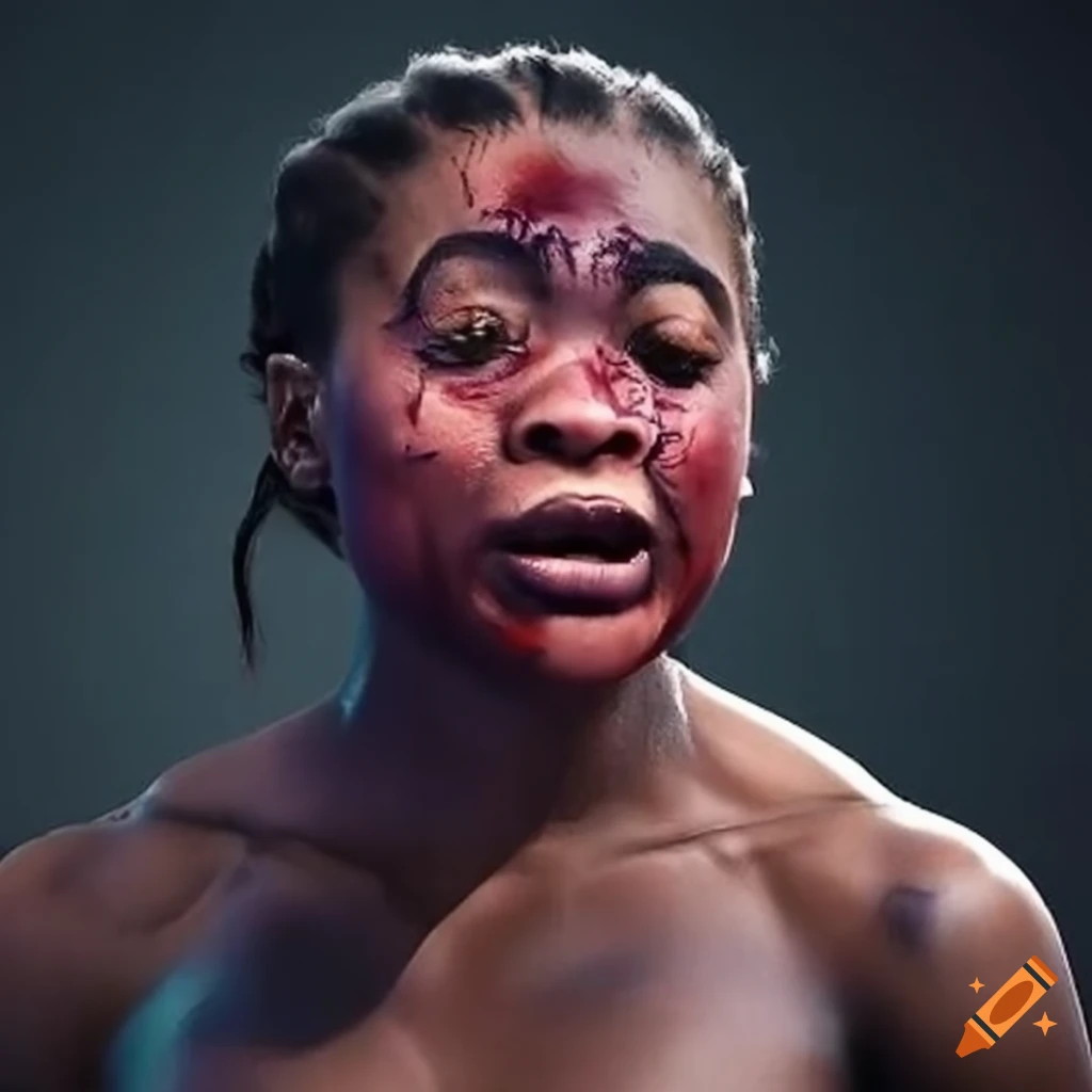 Injured female fighter with a stunned expression on Craiyon