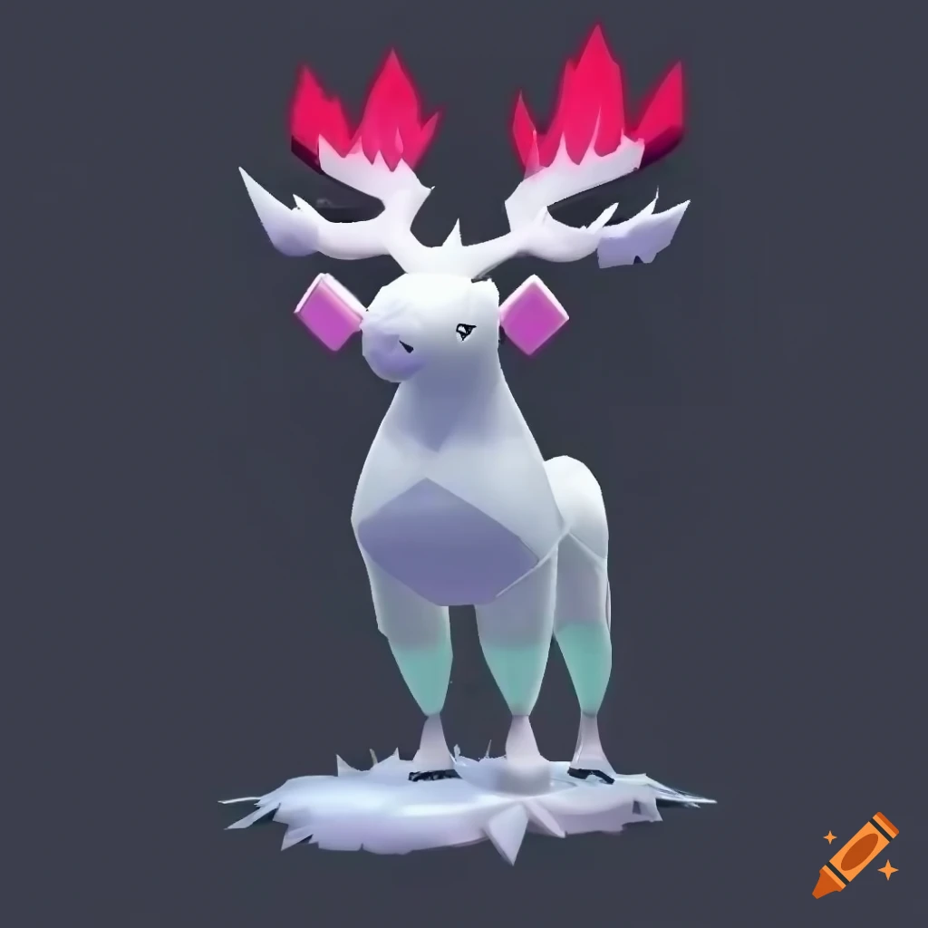 Giant legendary snowy moose Pok\u00e9mon with diamond antlers and fiery ...