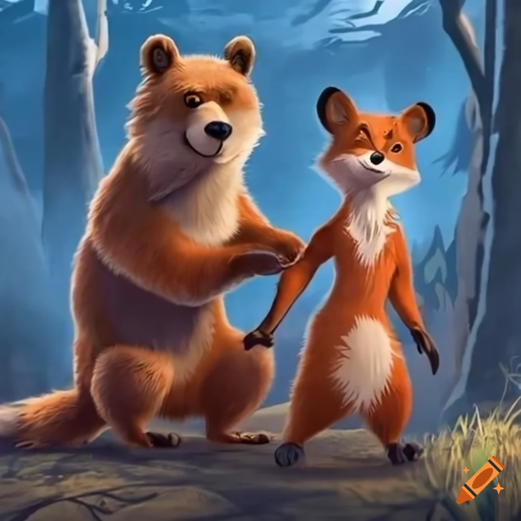 Fox and bear in a disney style artwork on Craiyon