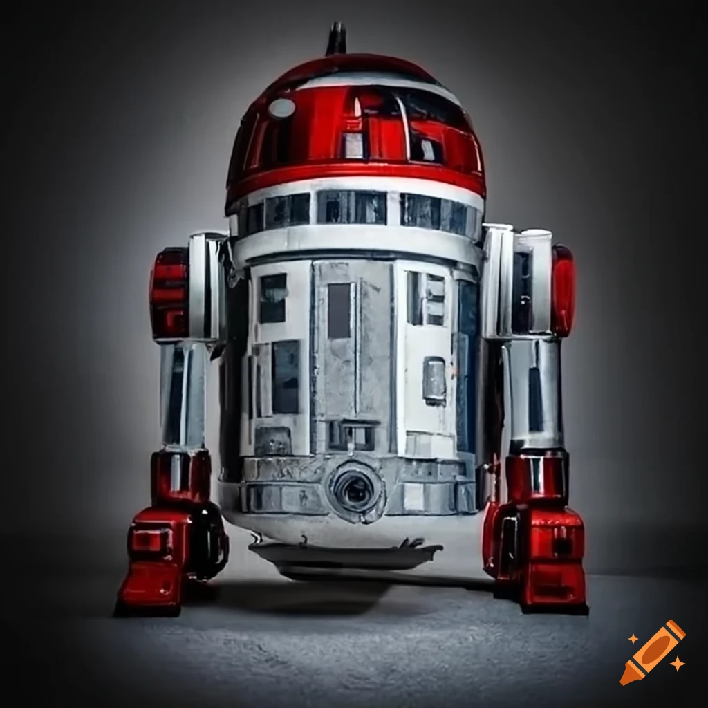 Silver and red astromech droid on Craiyon