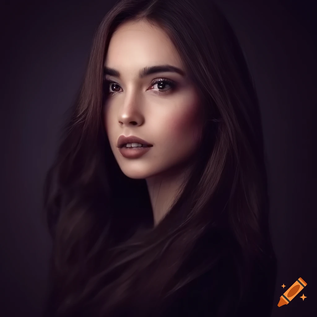 Portrait Of A Beautiful Young Woman With Dark Hair And Serene Smile On