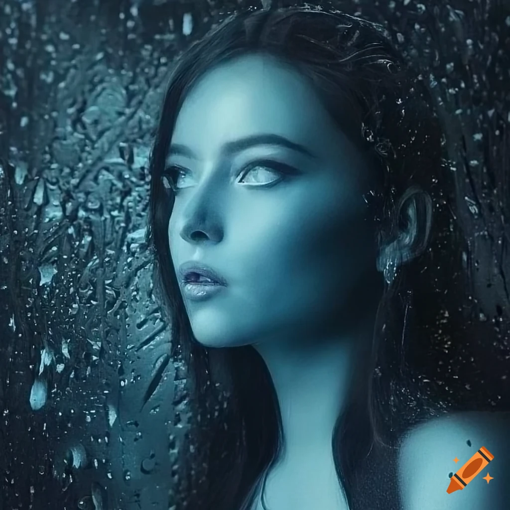 Hyperrealistic drawing of a mystical woman looking out of a rain ...