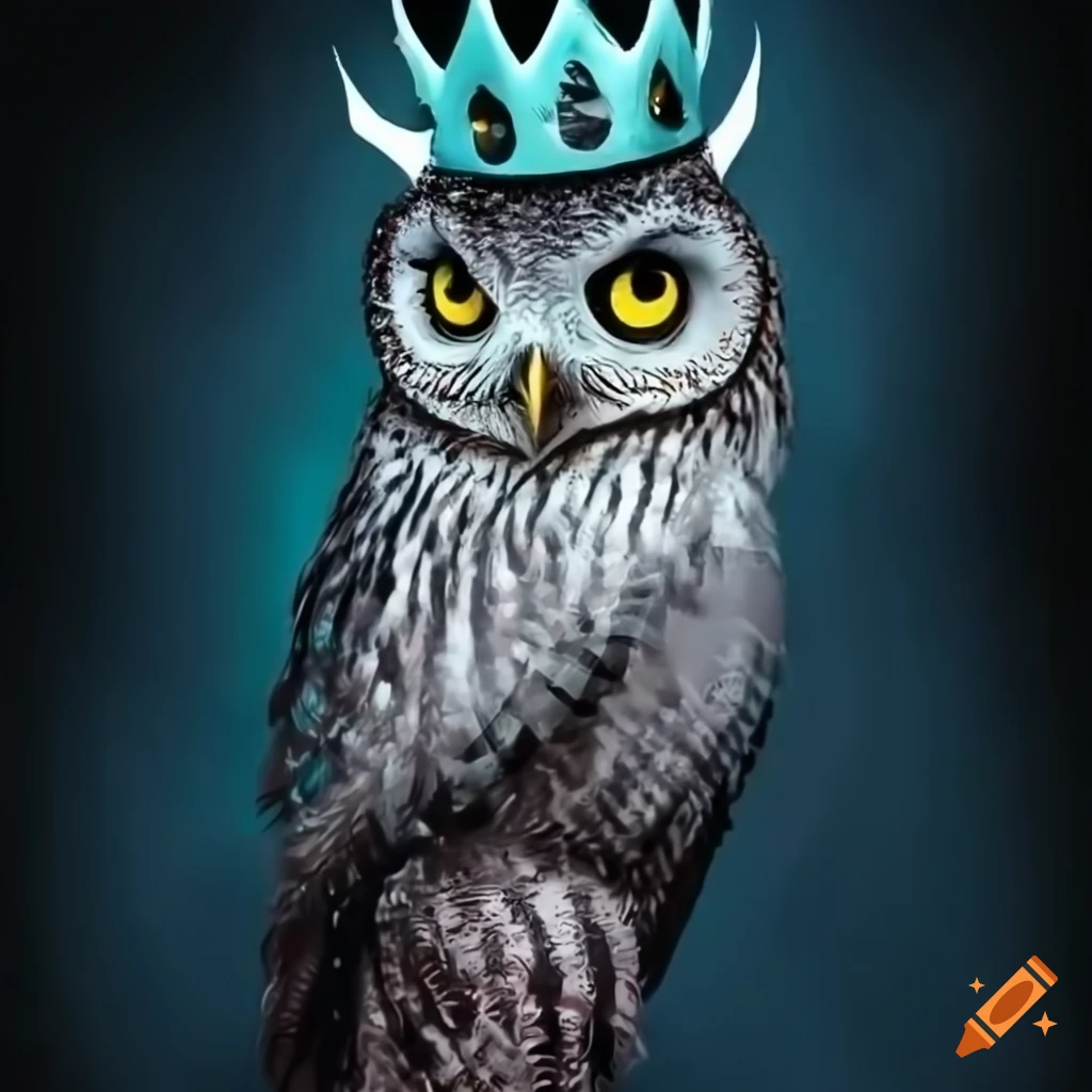 Haunted owl with crown in tim burton style on Craiyon