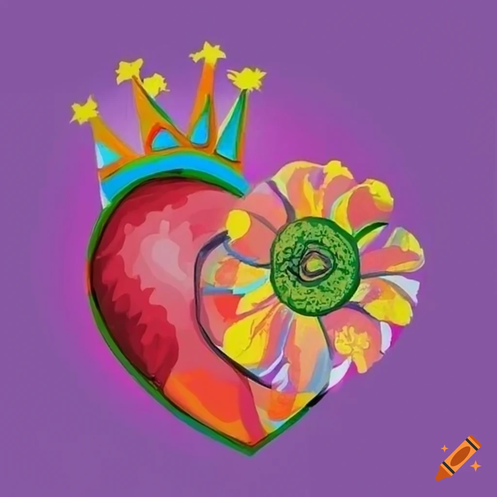 Flower with heart and crown in picasso style on Craiyon
