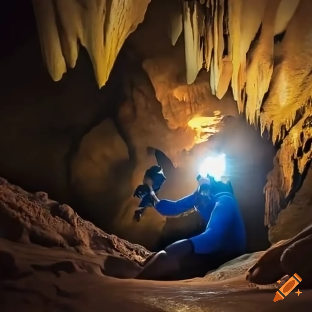 Exploring a narrow cave on Craiyon